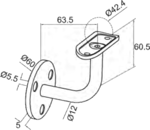Wall fix 90° cranked Handrail Bracket (For Round Tubes) – Metal Art